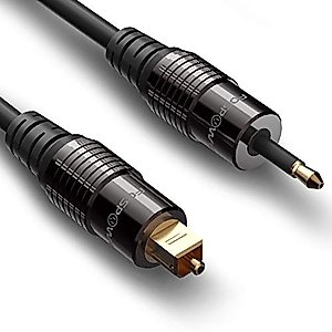 FosPower (6 Feet) 24K Gold Plated Toslink to Mini Toslink Digital Optical S/PDIF Audio Cable with Metal Connectors & Strain-Relief PVC Jacket