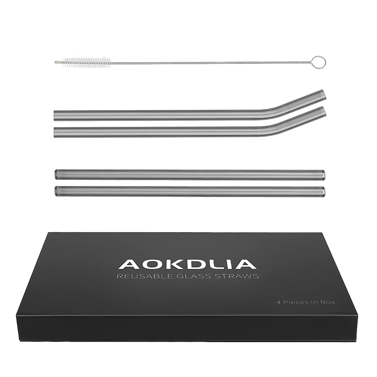 Glass Straws Drinking Reusable: Grey Glass Straw Reusable Glass Straws Bent Glass Drinking Straws Coffee Straws 8 inch Long Glass Straws Thick for Coffee