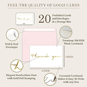 Gooji 4x6 Gold Foil Thank You Cards with Matching Peel-and-Seal Pink Envelopes (20-Pack)