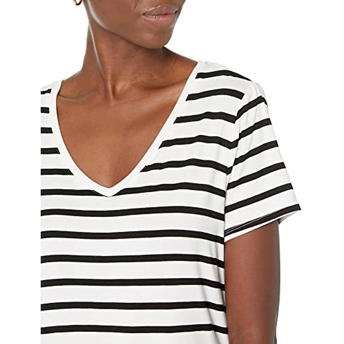 Amazon Essentials Women's Relaxed-Fit Short-Sleeve V-Neck Tunic (Available in Plus Size), White, French Stripe, X-Large