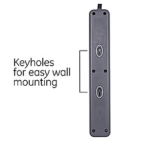 GE, Black, Power Strip Surge Protector, Charger, 4 Outlets, 2 USB Ports, Fast Charge, Flat Plug, Long Cord, 3ft, 37053, 3 Ft