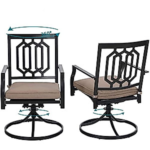 PHI VILLA Patio Dining Set 5 Pieces Outdoor Metal Furniture Set, 4 x Swivel Chairs with 1 Rectangular Umbrella Table for Outdoor Lawn Garden, Black