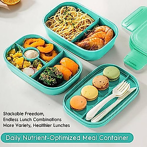 LEITAO Bento Box Adult Lunch Box, 3 Layer Lunch Containers for Adults/Kids/Toddler, 8 Compartments Bento Lunch Box with Utensil Set, BPA Free, Microwave & Dishwasher Safe, Lead-Proof Lunchbox/Teal
