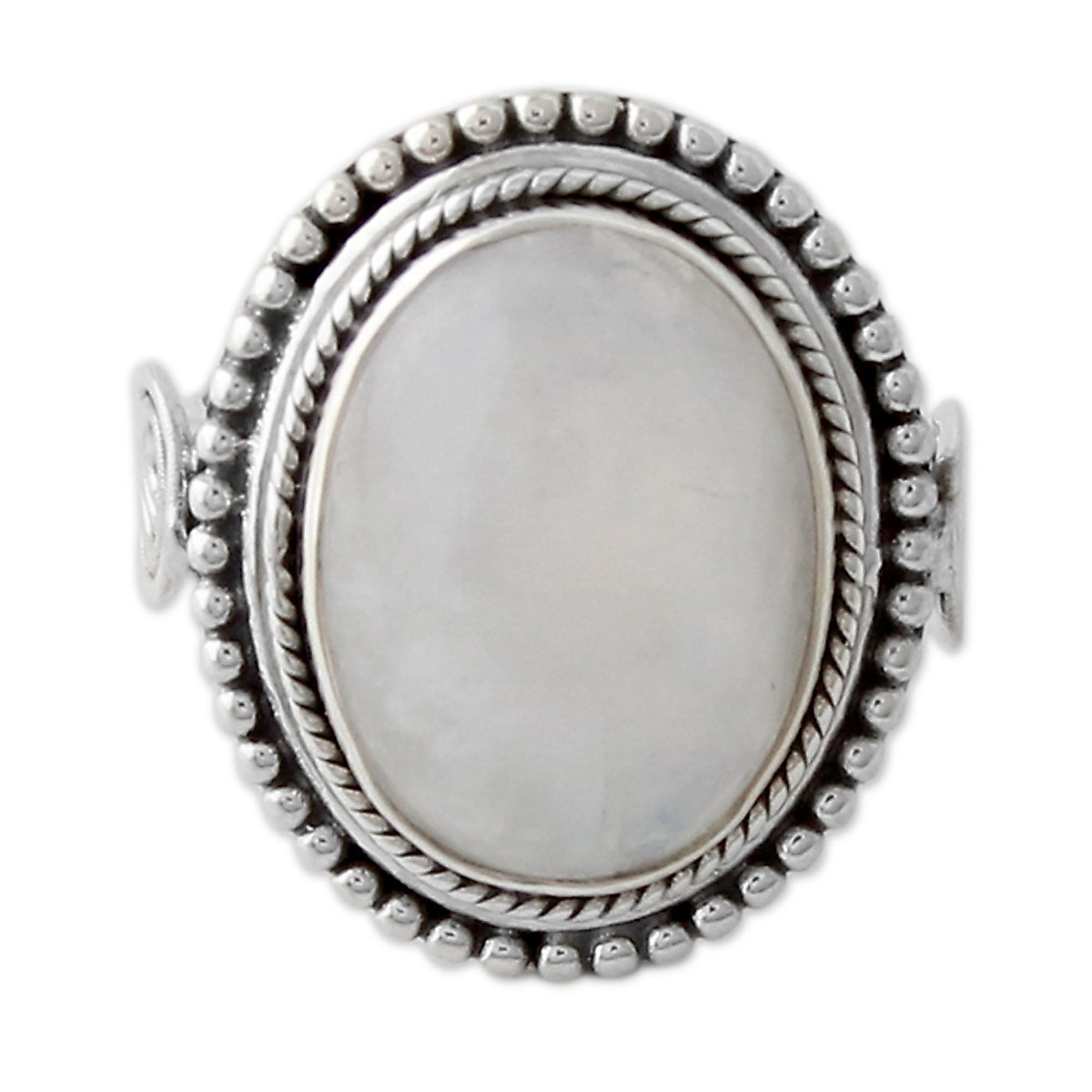 NOVICA Artisan Handmade Rainbow Moonstone Cocktail Ring India Sterling Silver with White Clear Single [crownbezel 0.8 in L x 0.7 in W x 0.2 in H Band Width 2 mm W] ' Rainbow Glow'