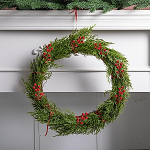 30 Pcs/Set Christmas 3D Artificial Pine Branches- 12.5 Inch Faux Evergreen Cedar Sprigs Branches- Fake Foliage Pine Needles Picks with Artificial Red Berry Stems for DIY Christmas Decoration