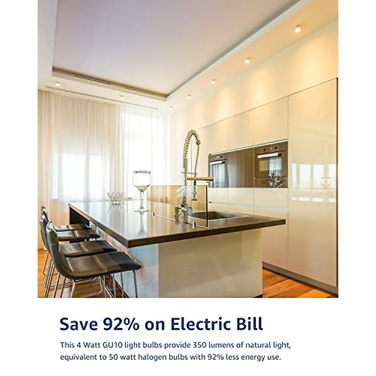 LE GU10 LED Light Bulbs Non-Dimmable, 2700K Soft Warm Light GU10 Bulb Replacement for Recessed Track Lighting, 4W LED Bulbs with 100°Flood Beam for Kitchen, Range Hood, Living Room, Bedroom, 6 Pack