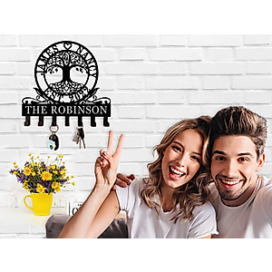 efcustomgifts Personalized Metal Key Holder, Tree of Life Design, 10 Hooks, Heavy Duty, Rust Resistant, Wall Mount, Front Door, Housewarming Gift