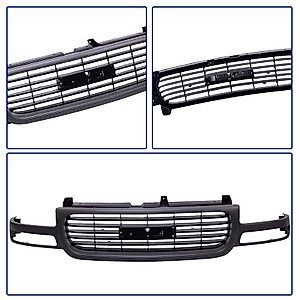 JustDrivably Front Grille Grill Compatible With 1999-2002 GMC Sierra 1500 2500/2001-2002 Sierra 1500HD 2500HD 3500HD /2000-2006 Yukon