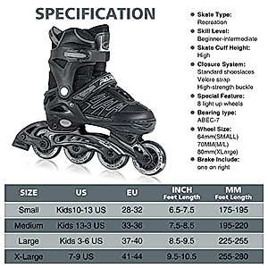 ITurnGlow Adjustable Inline Skates for Kids and Adults with Light up Wheels Beginner Skates Fun Illuminating Roller Skates for Kids Boys and Ladies