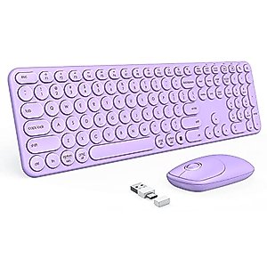 Purple Keyboard and Mouse Wireless, PEIOUS Cute Wireless Keyboard and Mouse with USB and Type C Receiver, Full Size Cordless Purple Wireless Keyboard for Mac and Windows, Laptop, PC (Purple)