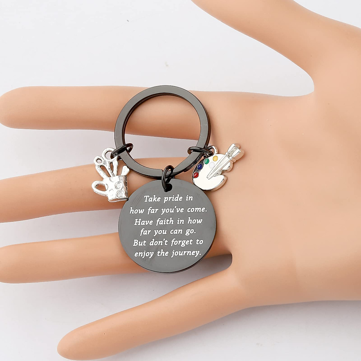 Artist Paint Palette Keychain Artist Inspiration Gift Art Student Grauduation Gift Painter Gifts Paint Brush Keychain Art Palette Charm Take Pride in How Far You Have Come (black)