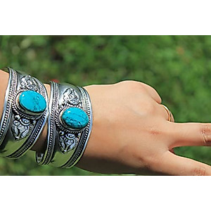 Boho One Stone Blue Stabilized-Turquoise Adjustable Cuff Bracelet | Jewelry for Men & Women