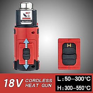 IRONFIST Heat Gun Cordless for Milwaukee M18 Battery, Welding Hot Air Gun with Digital Display 2-Temp Setting & 6 Gear Wind Speed Adjustable with Storage bag & 5 Nozzles (Battery NOT Included)