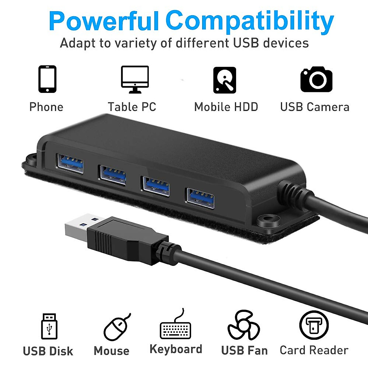 4-Port USB 3.0 Portable Desk Hub,Fixable USB Data Hub 3.0 with 3.3ft/100CM Cable for MacBook, Mac Pro/Mini, iMac, XPS, Surface Pro, Notebook PC, USB Flash Drives, Mobile HDD,Computer and More