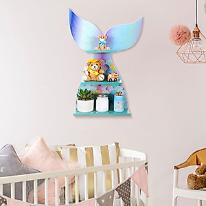 Bencailor Wall Decor Shelf Bedroom Hanging Shelf Wall Mounted Shelf Wooden Floating Shelves Bathroom Decor for Girls Bedroom Nursery Gift (Delicate Mermaid)
