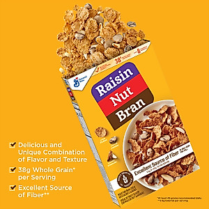 Raisin Nut Bran Cereal, High Fiber Cereal Made with Whole Grain, 20.8 oz