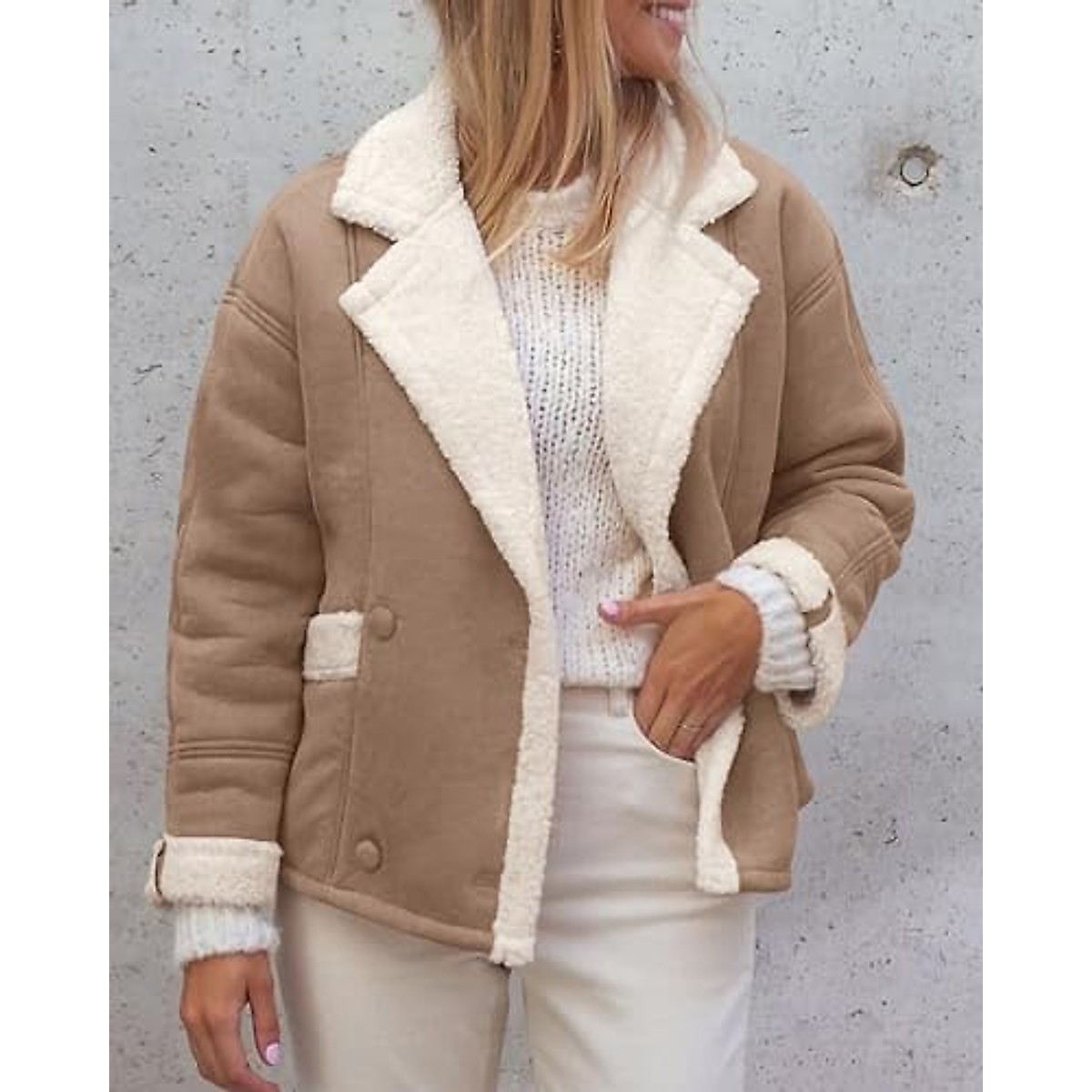 PRETTYGARDEN Womens 2024 Winter Suede Coats Fleece Sherpa Lined Jacket Faux Fur Lapel Pockets Warm Fall Fashion Outerwear (Camel,X-Large)