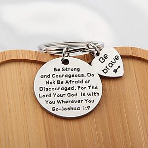 FEELMEM Joshua 1:9 Be Strong And Courageous Religious Keychian Be Brave Inspirational Keyring Scripture Jewelry Christian Gift (silver)