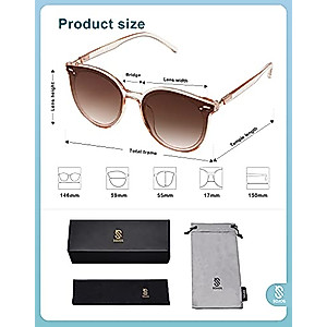 SOJOS Classic Round Sunglasses for Women Men Retro Vintage Shades Large Plastic Frame Sunnies SJ2067 with Crystal Brown Frame/Brown Lens