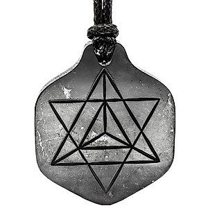 Wallystone Gems Shungite - Men's Jewelry - Merkaba - Sacred Geometry formulas Universe - Shungite Stone Type II - Pendant Necklace