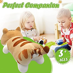 ELAINREN Soft Yellow Calico Cat Plush Hugging Pillow,Cute Orange Tabby Kitten Stuffed Cat Toy, Fluffy Cartoon Tiger Kitty Cat Plushie Doll Gifts/15.7''