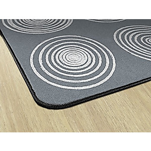 Flagship Carpets Circles Abstract Educational Area Rug for Kids Room Seating Décor, Children's Classroom, Play Carpet for Teaching and Playroom, Seats 24, 7'6" x 12', White & Grey
