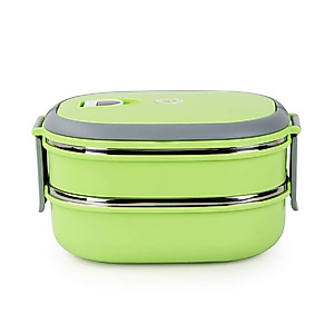 ZLDGYG Stackable Stainless Steel Thermal Compartment Lunch Box | 2-Tier Insulated Bento Box (Color : C)