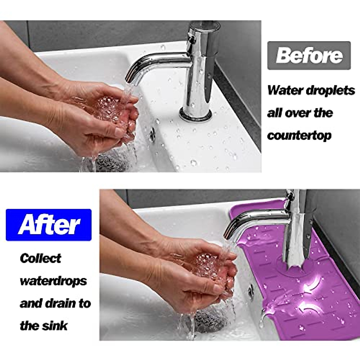 JODEILIY Kitchen Silicone Faucet Sink Splash Guard,Faucet Water Catcher Mat,Sink Draining Pad Behind Faucet,Silicone Drying Mat