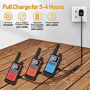 Walkie Talkies for Adults 3 Pack,Two Way Radios Long Range Rechargeable Walkie Talkies with Earpiece Jack Bulit-in 1800mAh Li-ion Battery,22 FRS Channels,LED Flashlight,USB Charger,NOAA Walky Talky