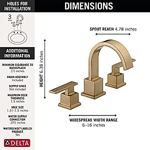 Delta Faucet Vero Widespread Bathroom Faucet 3 Hole, Gold Bathroom Faucet, Bathroom Sink Faucet, Metal Drain Assembly, Champagne Bronze 3553LF-CZ