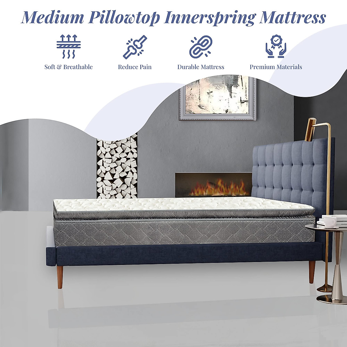 Greaton 10-inch Medium Firm Foam Mattress with 1-inch Pillow Top, 357 Coil Count Damask Fabric Mattresses with Black Border and White Top for Premium Look, Full XL