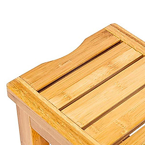 Bamboo Shower Bench Spa Stool, 2-Tier Shower Seat Bench , Foot Rest Shaving Stool with Non-Slip Feet Storage Shelf Organizer for Bathroom, Living Room, Bedroom and Garden Decor