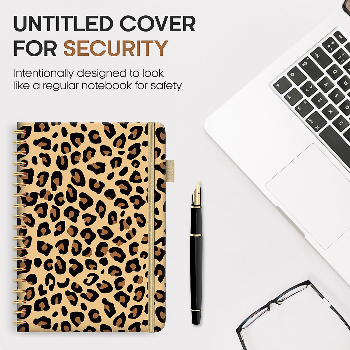 Password Book with Alphabetical Tabs, 5.5" x 6.7" Spiral Password Book, Small Password Books for Seniors, Password Keeper Book to Help You Stay Organized - Leopard