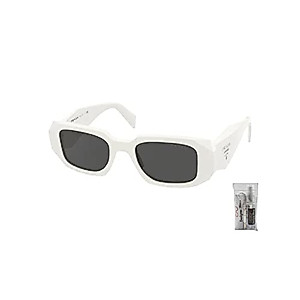 Prada PR17WS 1425S0 49MM Talc/Dark Grey Rectangle Sunglasses for Women + BUNDLE With Designer iWear Complimentary Eyewear Kit