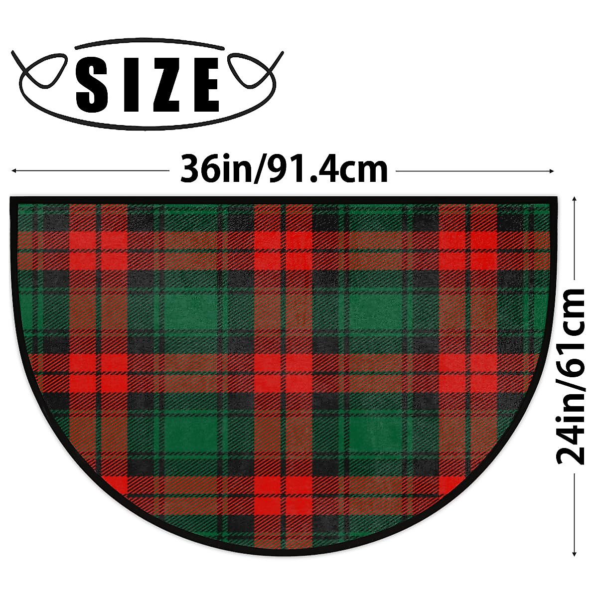 FengQuGou Christmas Balfour Plaid Half Round Doormat Red Green Washable Semi Circle Area Rug Non Slip Absorbent Half Moon Rug for Indoor Outdoor Bathroom Kitchen Living Room Fireplace Floor Mat