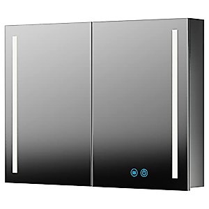 Seenvlog Medicine Cabinet with Lights,LED Medicine Cabinet for Bathroom with Defogger,Dimmer,Memory Function,2 Doors,23.62"* 31.5"Lighted Medicine Cabinet，Surface Mount, Stainless Steel