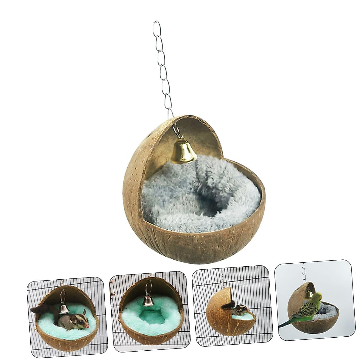 FUOYLOO Parrot Toys Parrot Hut House Shell Bird House Hamster Winter Warm Cage Bird Playground Winter Pet Chinchilla Bed Wood Toys Hanging Parrot House Coconut Shell Natural Bird Supplies