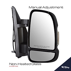 Spieg CH1321417 Passenger Side Mirror for 2014-2021 Ram Promaster 1500 2500 3500 | Right Side View Mirror Assembly Manual Adjustment Non-Heated Glass Turn Signal Light | Textured Black Cover 2 Pins