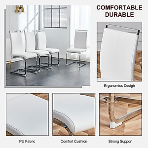 hohoedc Modern White Marble Dining Table Set for 6,7 Piece Rectangle Dining Room Table Set &6 Pu Leather Upholstered Chairs,Big Kitchen Dining Table for 6-8 with MDF Base for Kitchen Dining Room…