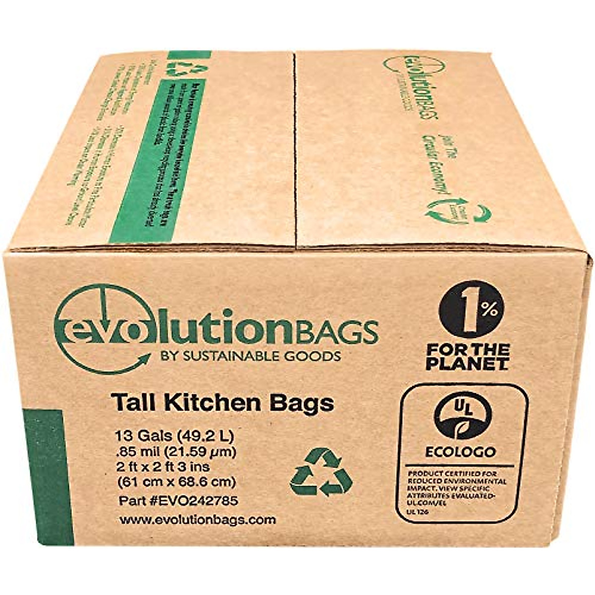 **NEW** Evolution Trash Bag Tall Kitchen DRAWSTRING, 100 bags/box, made with 70% CERTIFIED PCR material