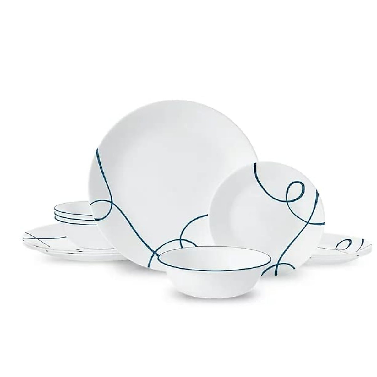 Corelle Lia 12-Piece Chips & Cracks Resistant Dinnerware Set, Service for 4, Blue,white