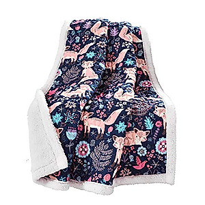 Lush Decor Pixie Fox Sherpa Throw Blanket, 60" x 50", Navy & Pink
