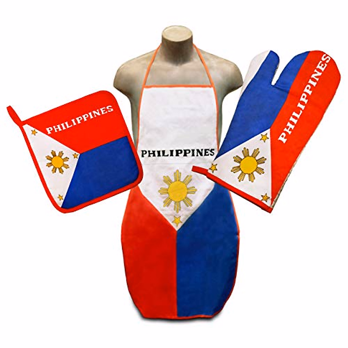 Philippines Flag Kitchen & BBQ Set w/ Apron, Oven-mitt & Pot-holder