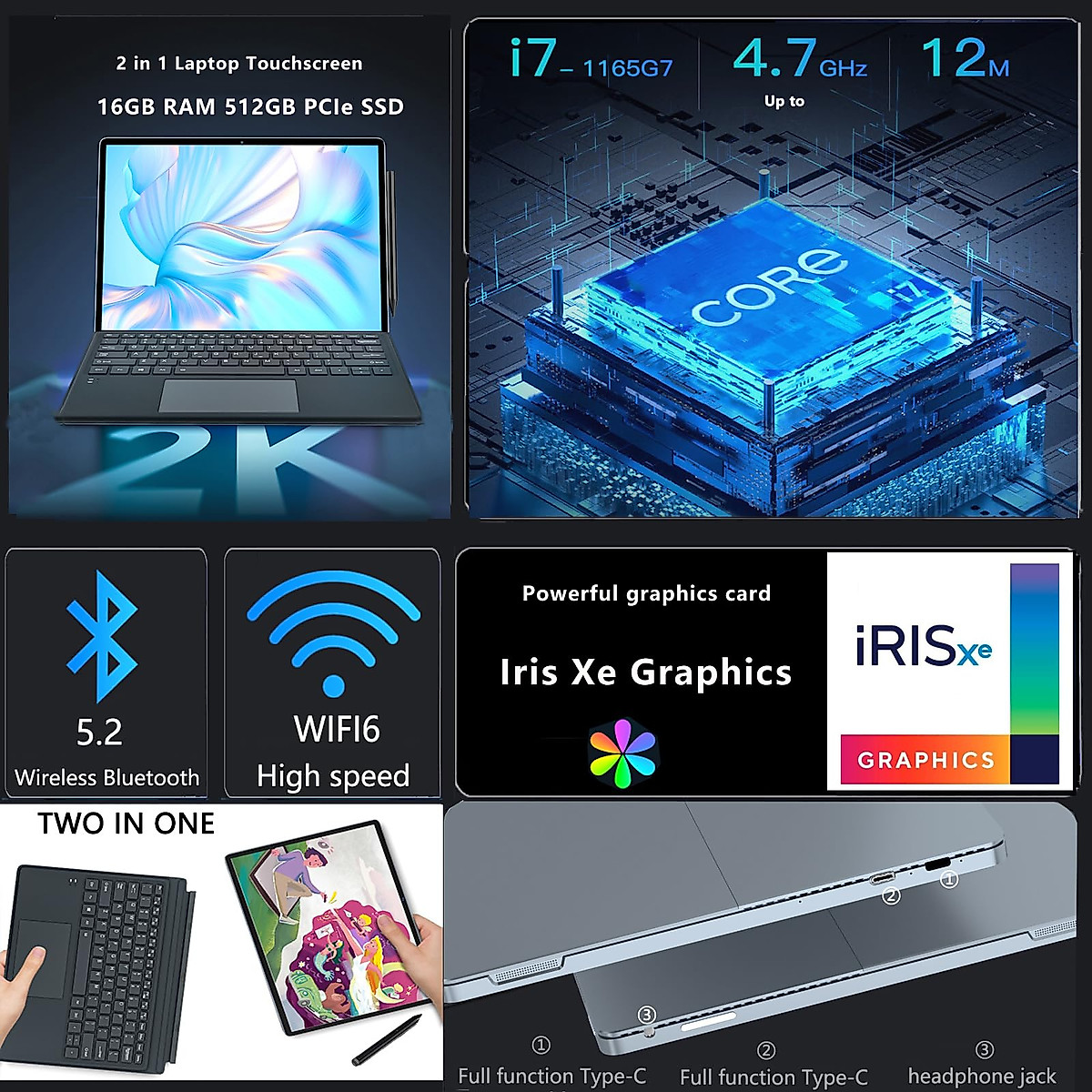 KUU Lebook Plus 2 in 1 Laptop, Core I7-1165G7 CPU 16GB RAM 512GB PCIe ...