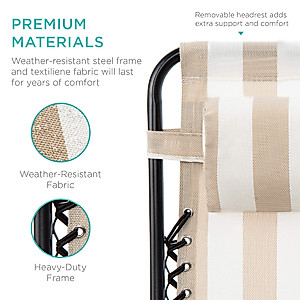 Best Choice Products Set of 2 Adjustable Steel Mesh Zero Gravity Lounge Chair Recliners w/Pillows and Cup Holder Trays, Tan Striped