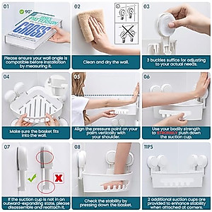 TAILI Corner Shower Caddy with Suction Cups, Wall Mounted Shower Organizer Plastic Shower Rack for Small Bathrooms, Kitchen, Removable Drill-Free Heavy Duty Shower Shelf Shower Basket, White