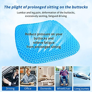 Emosty Large Gel Seat Cushion for Long Sitting with Air Flow, Portable Anti-Lip Gel Cushion for Office Home Chair, Car Seat, Wheelchair