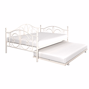 DHP Bombay Metal Full Size Daybed Frame with Included Twin Size Trundle - White, 4040129