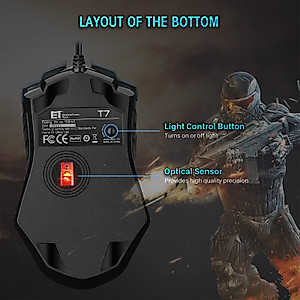 Dacoity Wired Gaming Mouse, PC Gaming Mice Gamer Mouse [RGB LED][7200 DPI][7 Programmable Buttons][Plug Play] USB Ergonomic Mouse for Windows Mac Laptop PC Gamers - Black