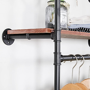 EDCB Industrial Pipe Double Hanging Rods Clothing Rack with 4 Tier Shelves, Heavy Duty Garment Rack Display Rack On Wall for Hanging Clothes Retail Display, Black